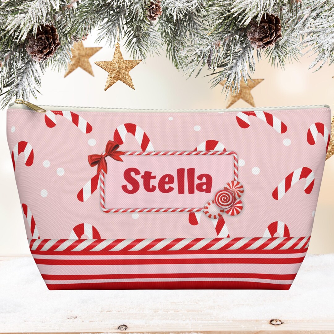 Candy Cane Makeup Bag, Custom Holiday Cosmetic Pouch, Zipper Travel Bag ...