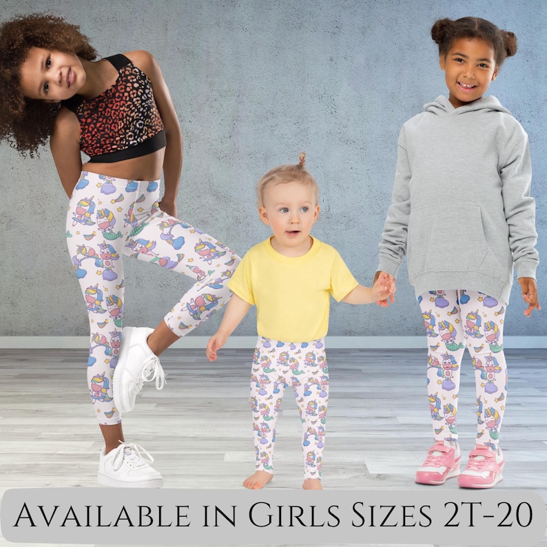 Mermaid Unicorn Leggings for Tween & Toddler Girls, Pink Kawaii Tights ...
