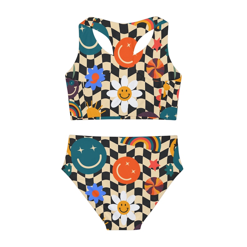 Happy Retro Checkerboard Girls Two Piece Swimsuit, Youth Bathing Suit ...