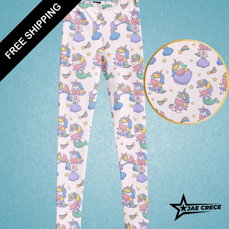 Mermaid Unicorn Leggings for Tween & Toddler Girls, Pink Kawaii Tights ...