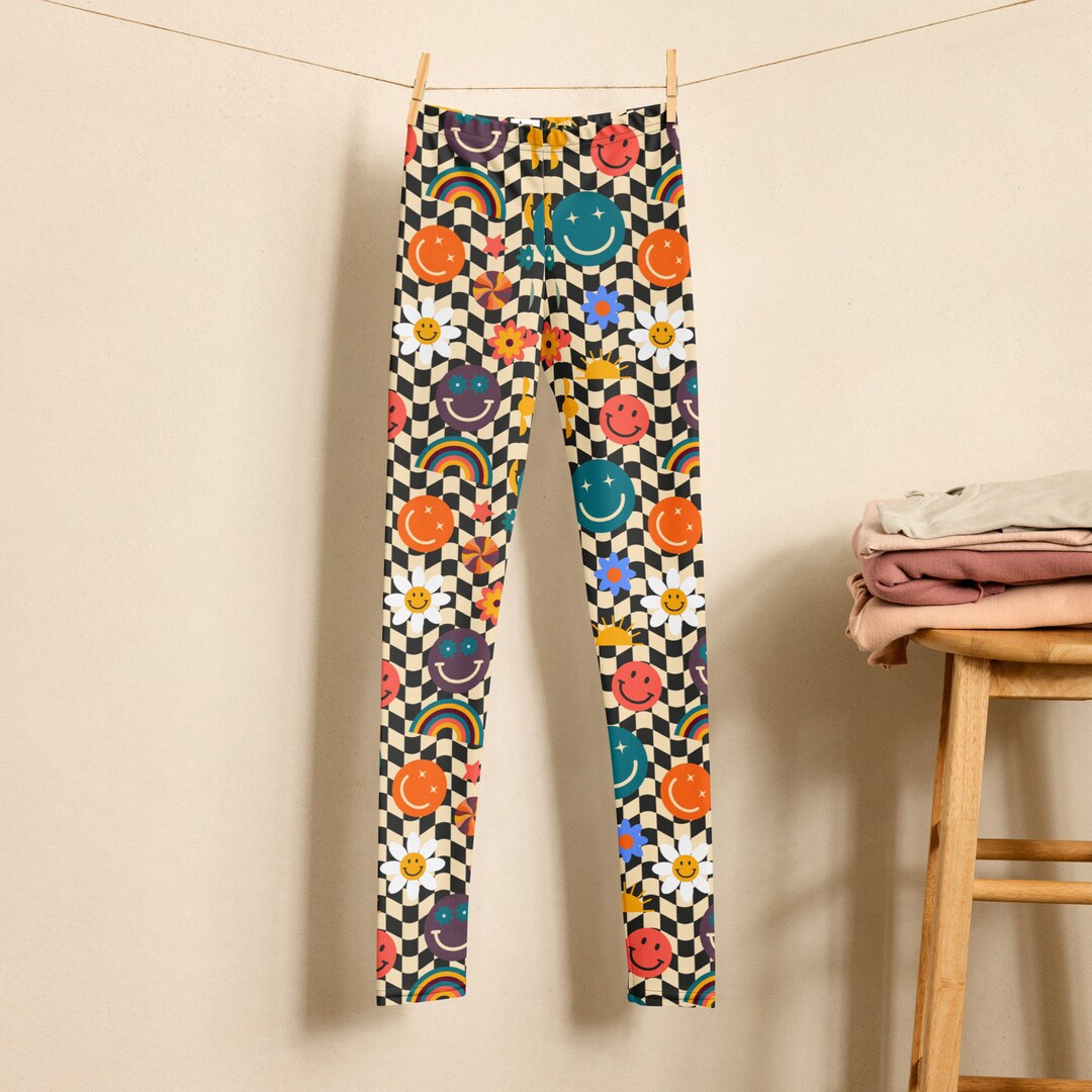 Retro Checkerboard Girls Leggings, Checkered Tights, Check Pattern ...