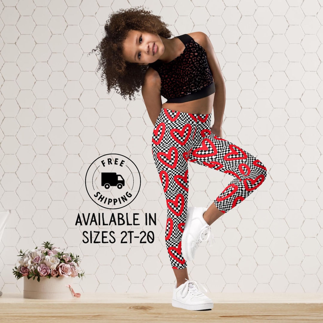 Valentine Girls Leggings, Red Heart Checkerboard Pants for Tween ...