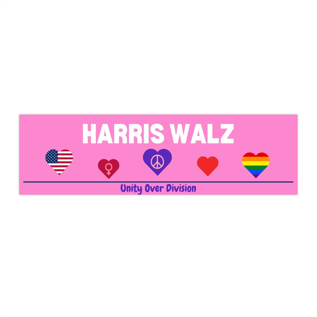 Harris Walz Bumper Sticker, Unity Over Division, Kamala Harris Support ...