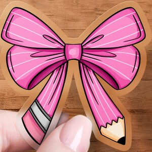 Cute Pink Bow Pencil Sticker, Adorable Stationary Accessory, Fun Art ...