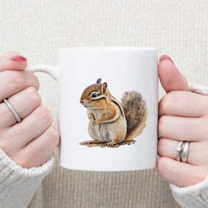 Cute Chipmunk Illustration Mug, Nature Wildlife Animal Lover Coffee Cup ...