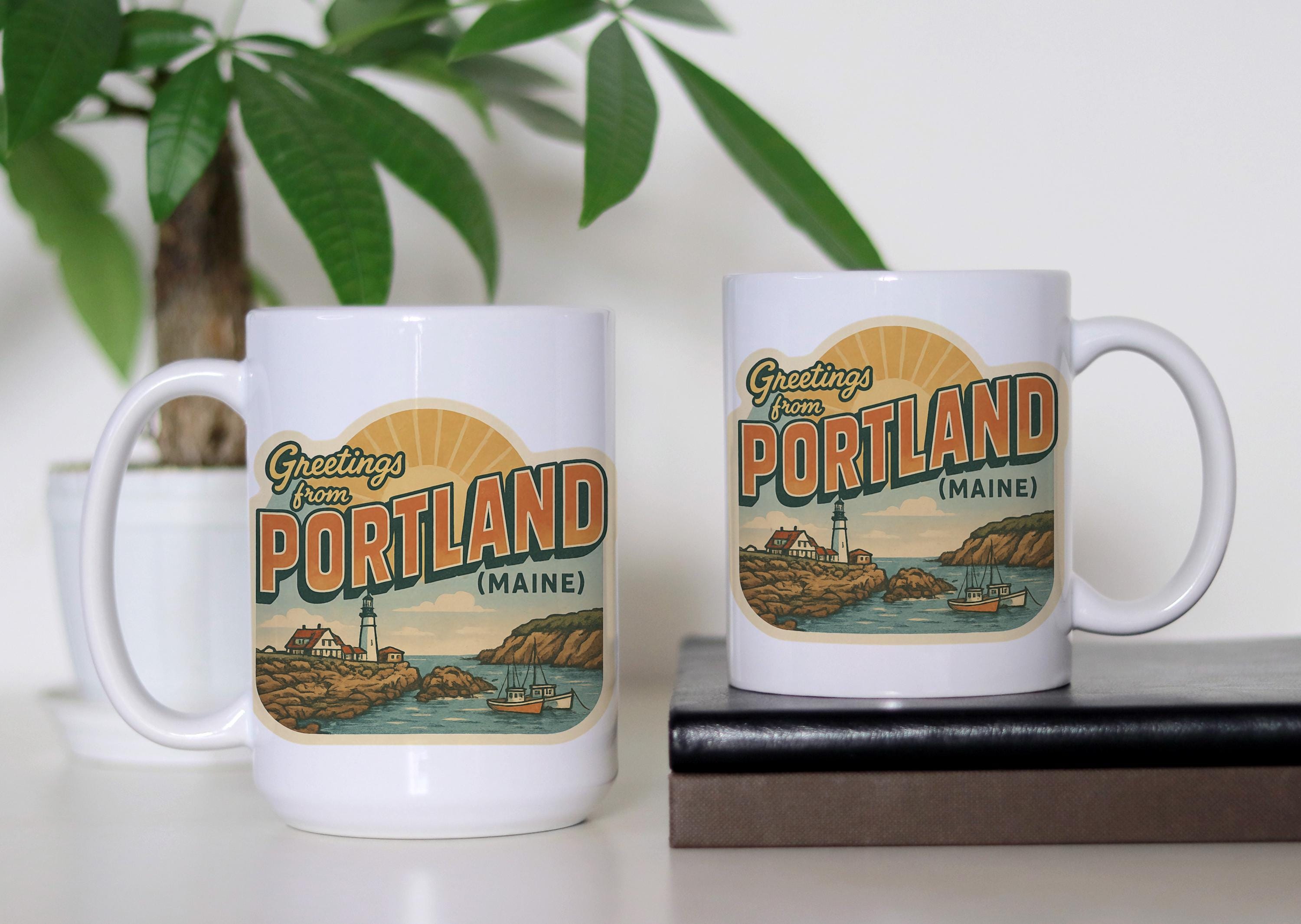 Greetings From Portland Maine Mug, Coastal Lighthouse Mug, Retro Maine ...
