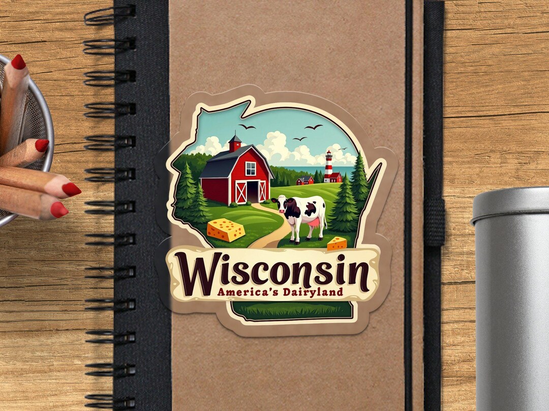 Wisconsin America's Dairyland Sticker, Cute Wisconsin Cow Cheese Farm ...
