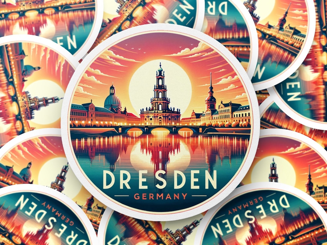 Dresden Germany Cityscape Circle Sticker, Vintage Travel Style, Laptop ...