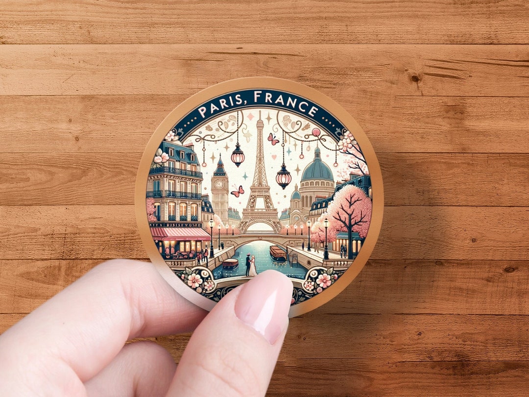 Paris France Eiffel Tower Sticker, Vintage Travel Decor, Round City ...