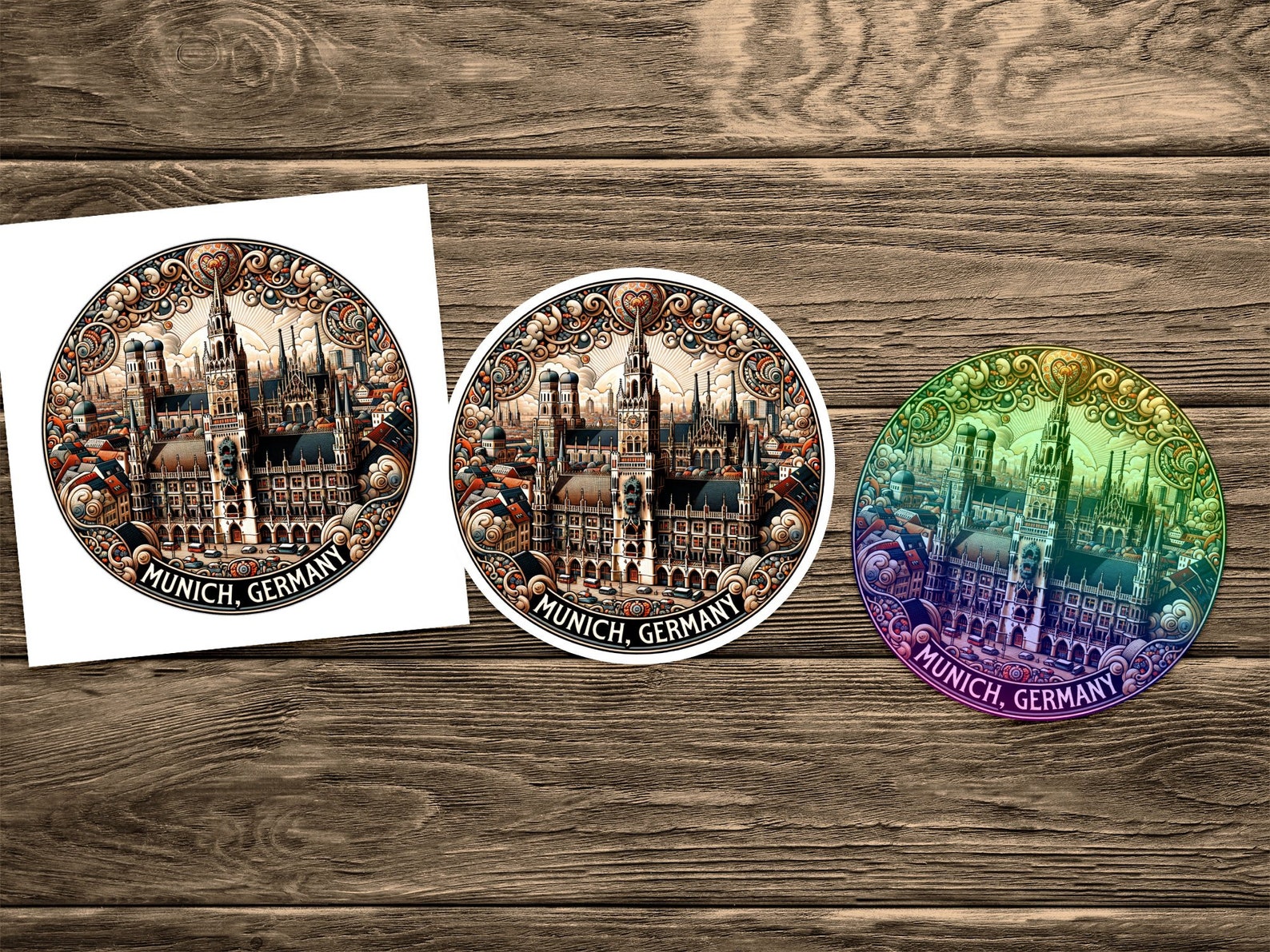 Munich Germany Cityscape Round Sticker, Vintage-inspired Travel Decal ...