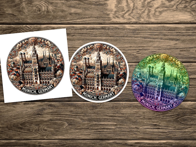 Munich Germany Cityscape Round Sticker, Vintage-inspired Travel Decal ...