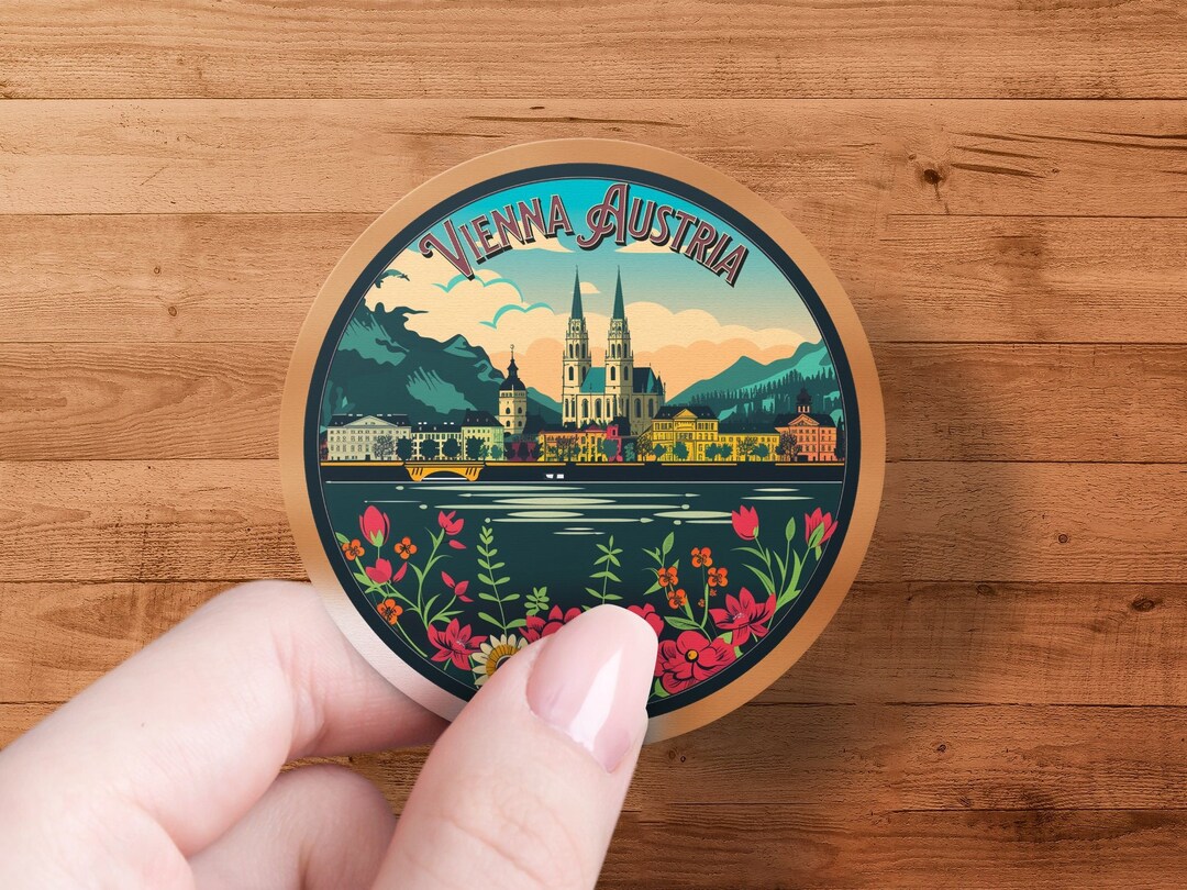 Vienna Austria Travel Sticker, Retro Style Cityscape, Laptop Decal ...
