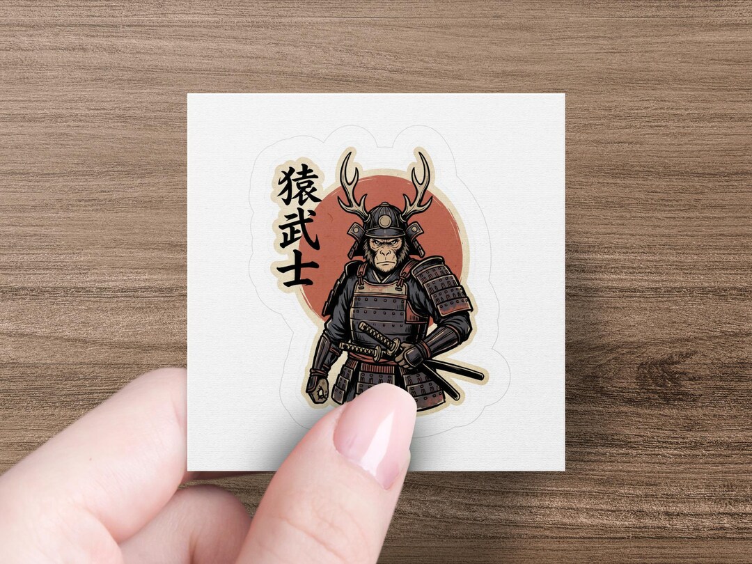 Samurai Monkey Sticker, Japanese Warrior Art, Funny Animal Sticker ...