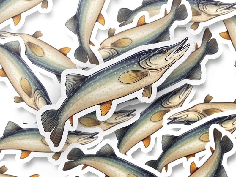 Northern Pike Sticker, Animal Decal, Laptop, Car Window Decal, Water ...