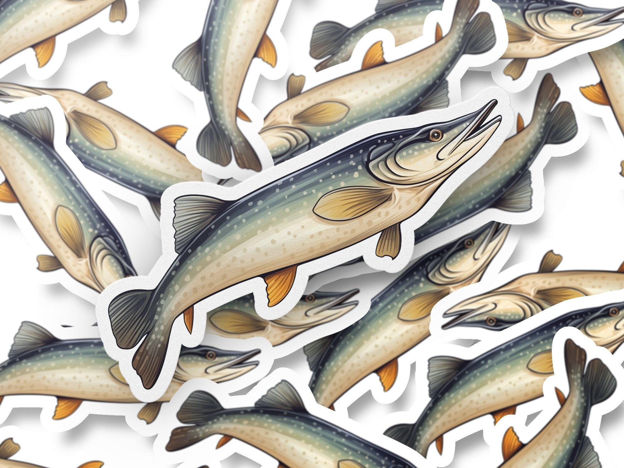 Northern Pike Sticker, Animal Decal, Laptop, Car Window Decal, Water ...
