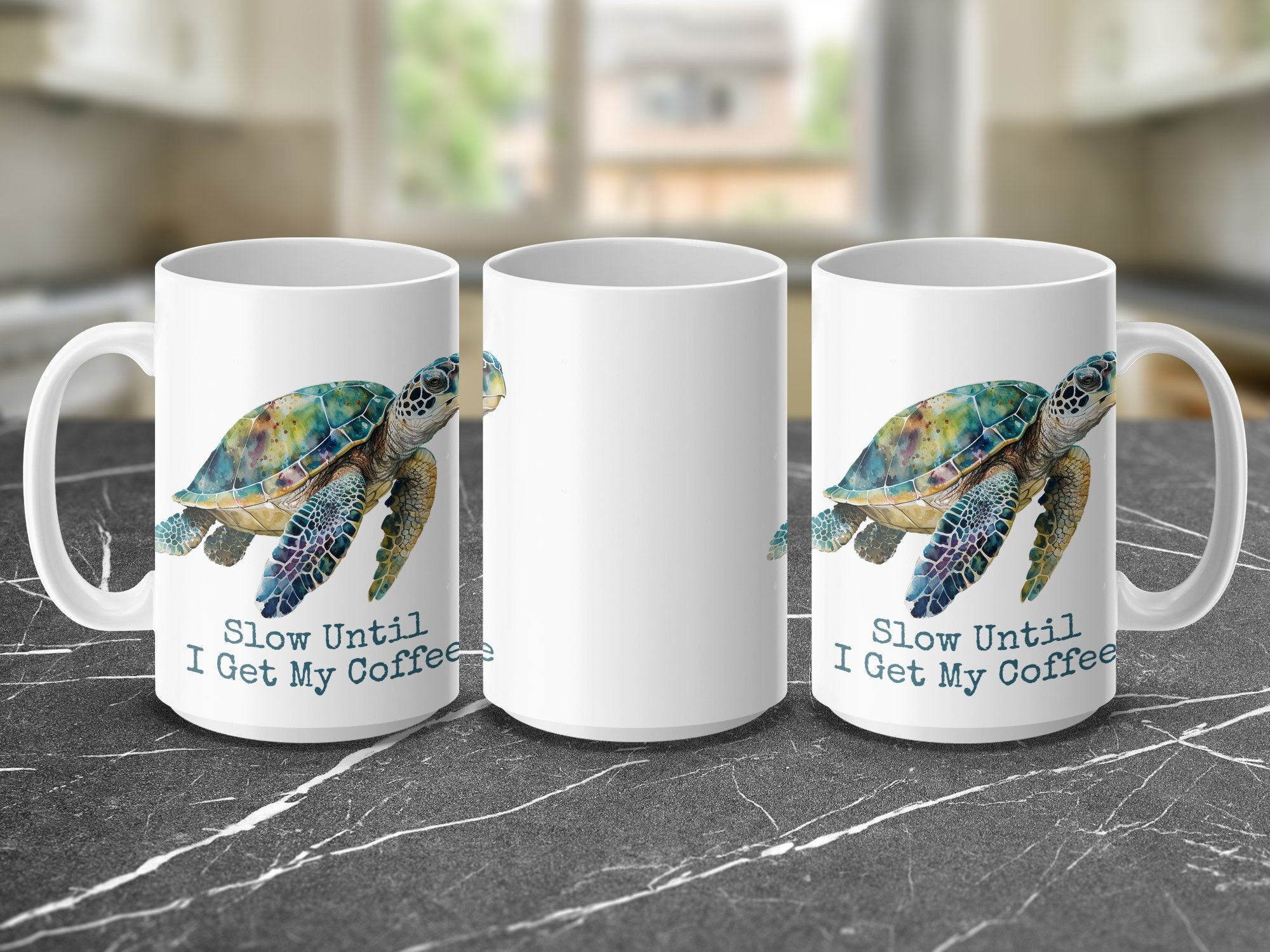 Colorful Sea Turtle Coffee Mug, Watercolor Marine Life, Slow Until I ...