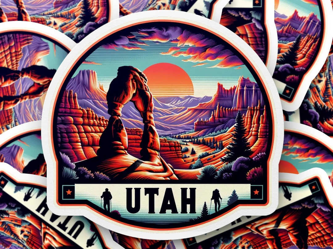 Vintage Style Utah National Parks Sunset Vinyl Sticker, Travel Laptop ...
