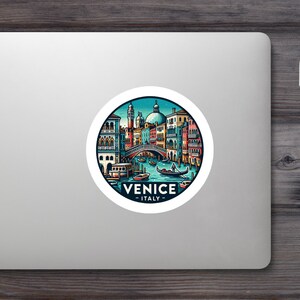 Venice Italy Travel Sticker, Canal and Gondola Scenic Illustration ...
