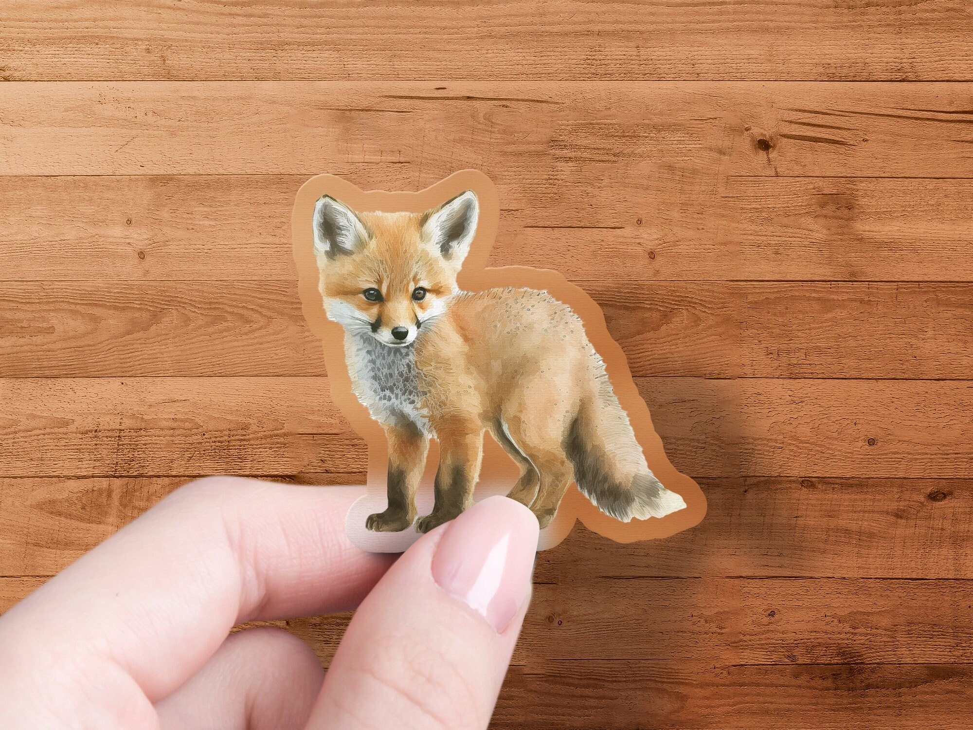 Baby Fox Sticker, Cute Animal Decal, Laptop, Car, Water Bottle, Premium ...