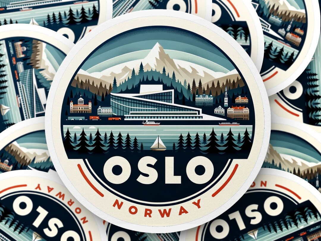 Oslo Norway Cityscape Round Sticker, Travel Laptop Decal, Scandinavian ...