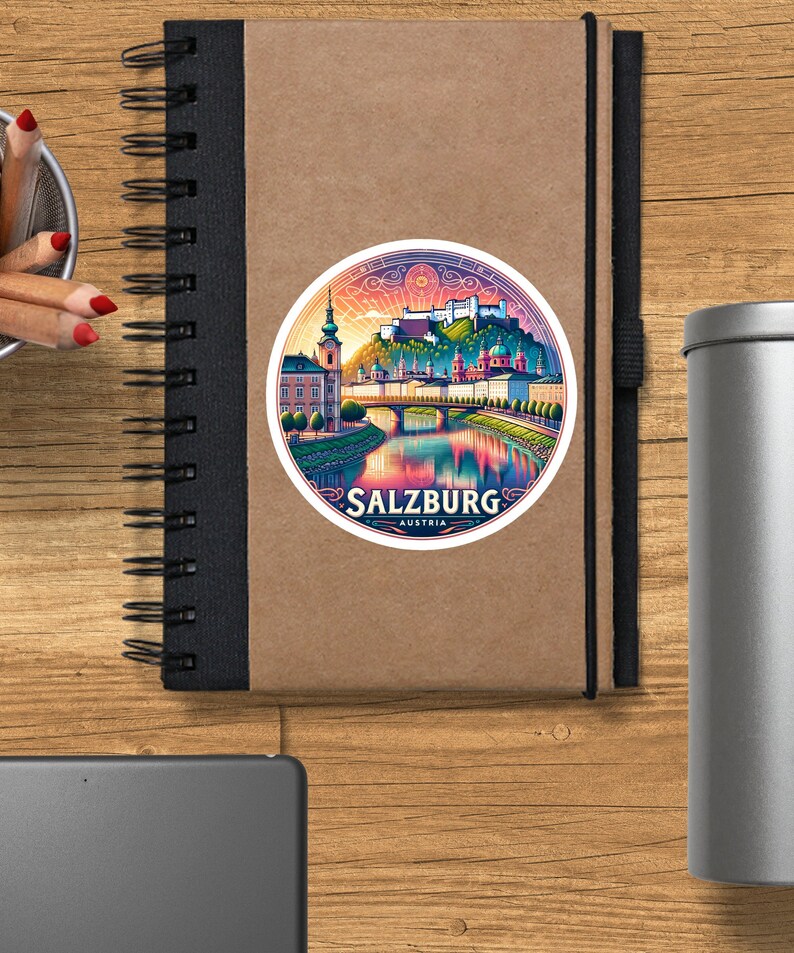 Vibrant Salzburg Austria Illustration Sticker, Travel Decal, Laptop ...