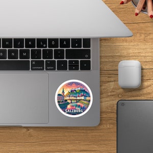 Vibrant Salzburg Austria Illustration Sticker, Travel Decal, Laptop ...