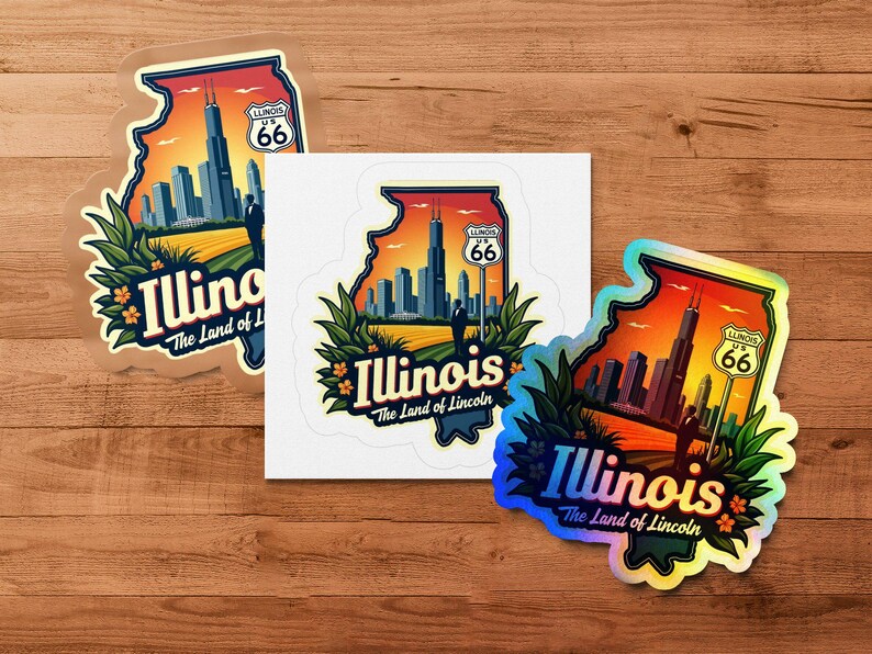 Illinois Route 66 Stickers, the Land of Lincoln Decal, Illinois State ...