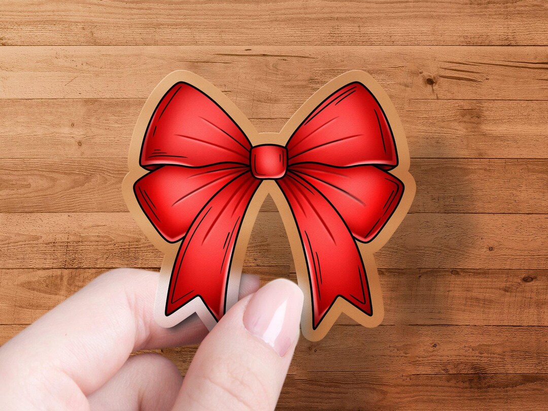 Cute Red Bow Sticker, Bright Red Ribbon Decal, Decorative Bow Sticker ...