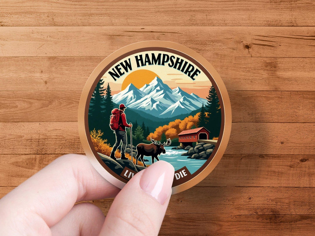 New Hampshire Sticker, Live Free or Die, Mountain Scene With Moose ...