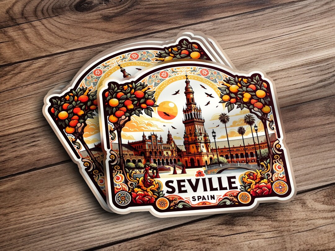 Vintage Seville Spain Travel Sticker, Spanish Architecture Laptop Decal ...
