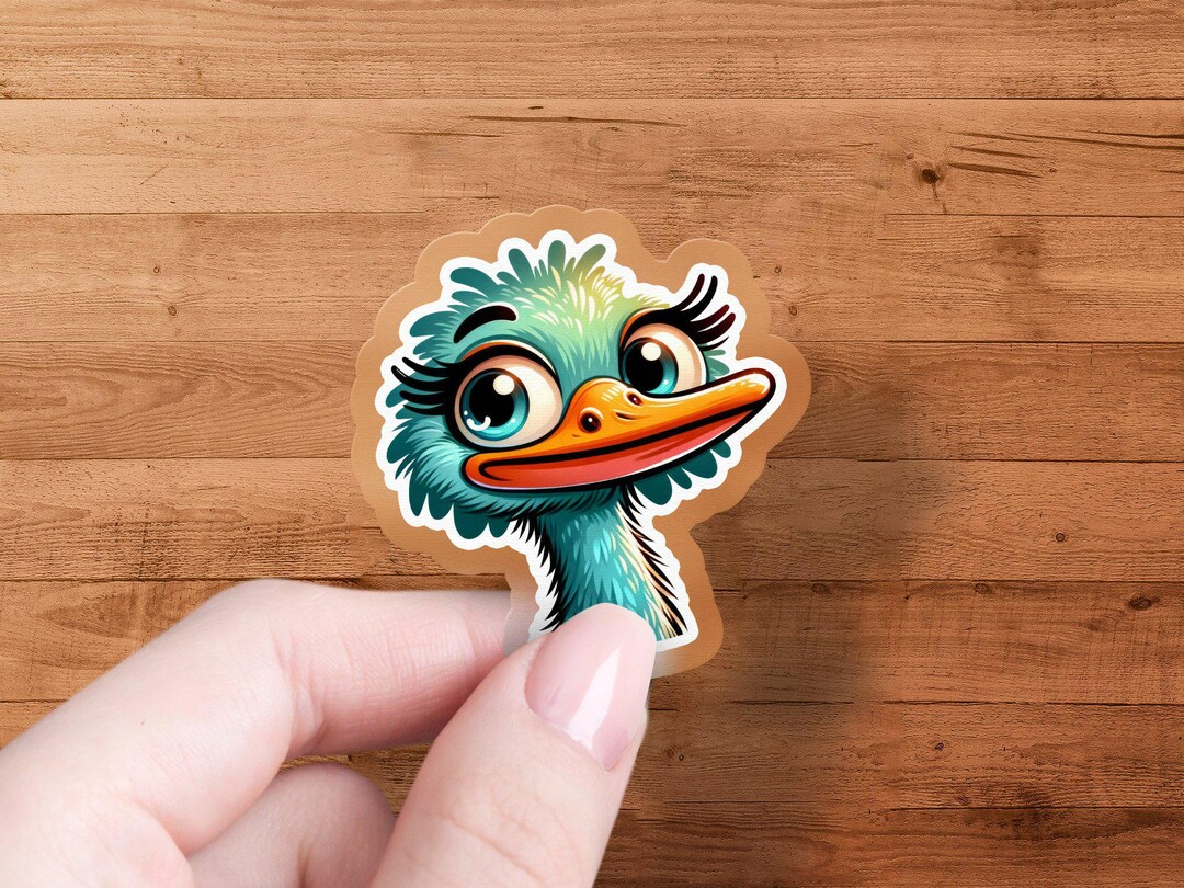 Cute Ostrich Sticker, Funny Animal Illustration, Cartoon Bird Decal ...