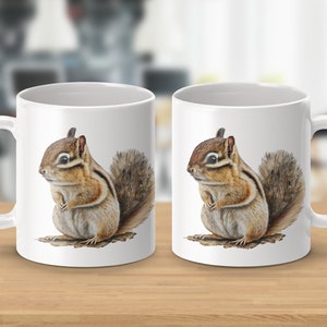 Cute Chipmunk Illustration Mug, Nature Wildlife Animal Lover Coffee Cup ...