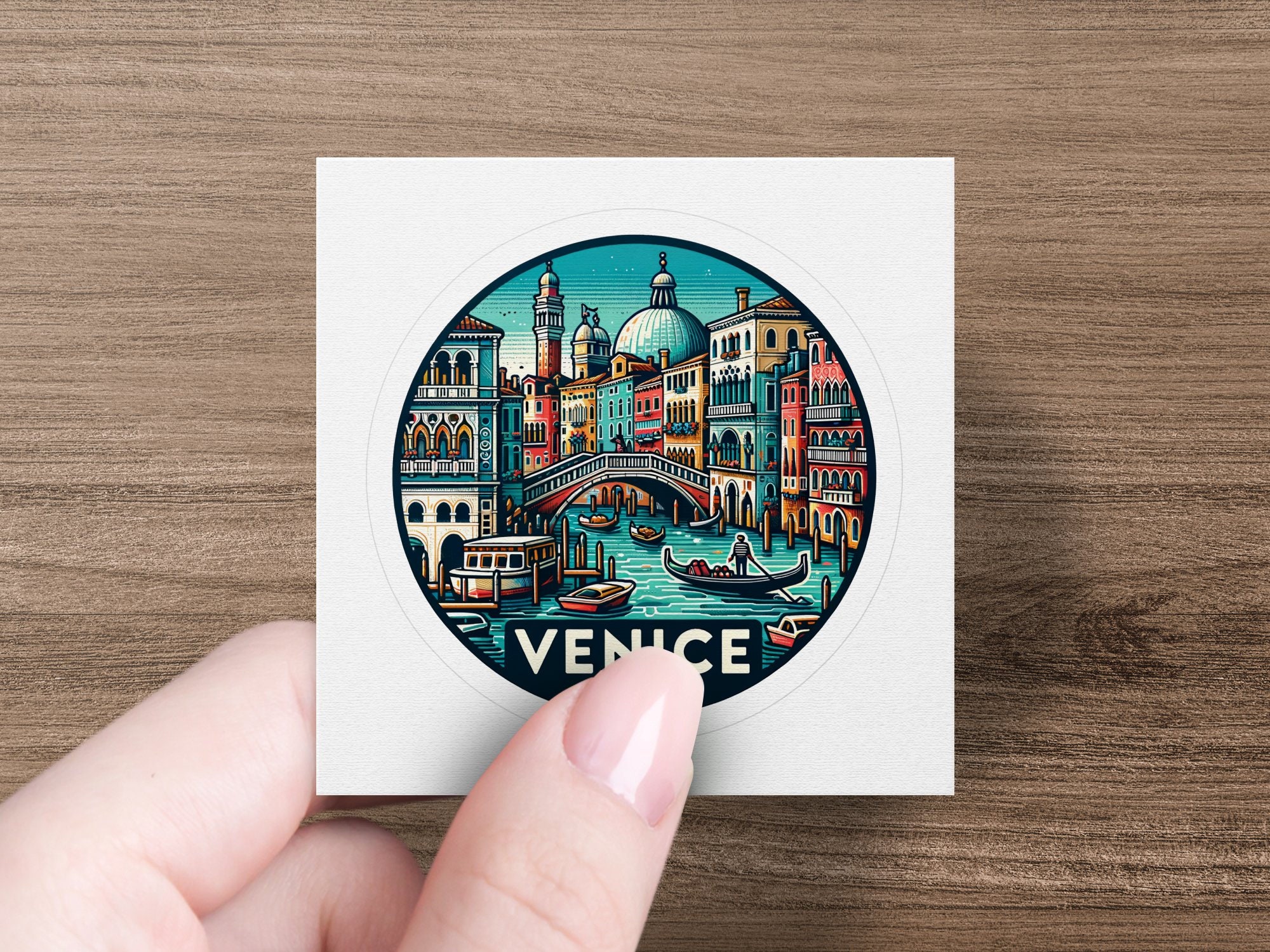 Venice Italy Travel Sticker, Canal and Gondola Scenic Illustration ...