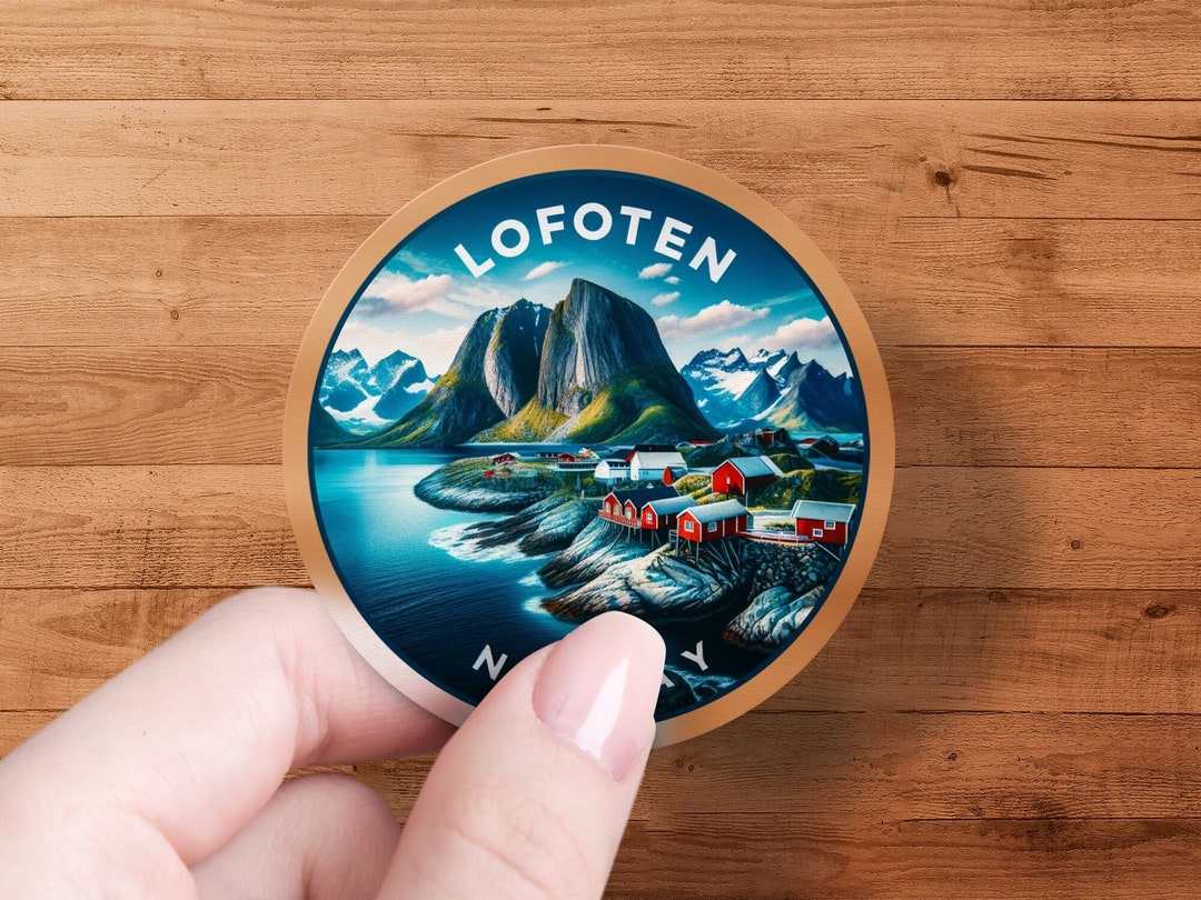 Round Lofoten Norway Landscape Sticker, Scenic Travel Decal, Waterproof ...
