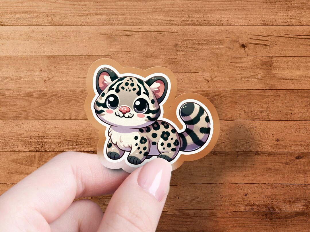 Cute Clouded Leopard Stickers, Kawaii Big Cat, Animal Sticker, Adorable ...