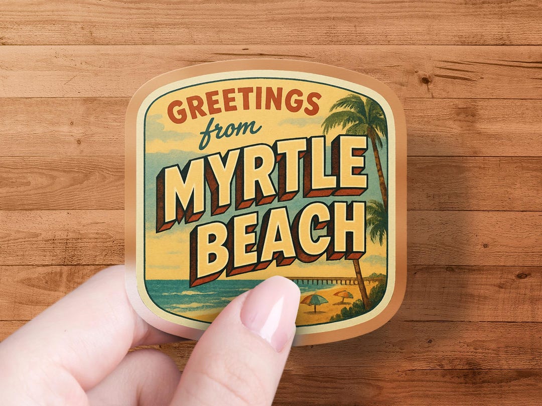 Myrtle Beach Sticker, Greetings From Myrtle Beach, Retro Travel Decal ...