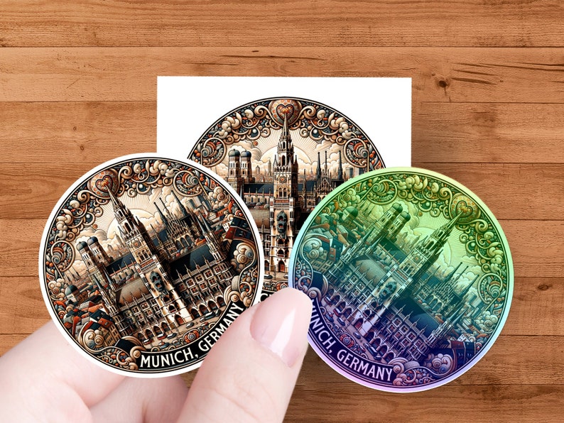 Munich Germany Cityscape Round Sticker, Vintage-inspired Travel Decal ...