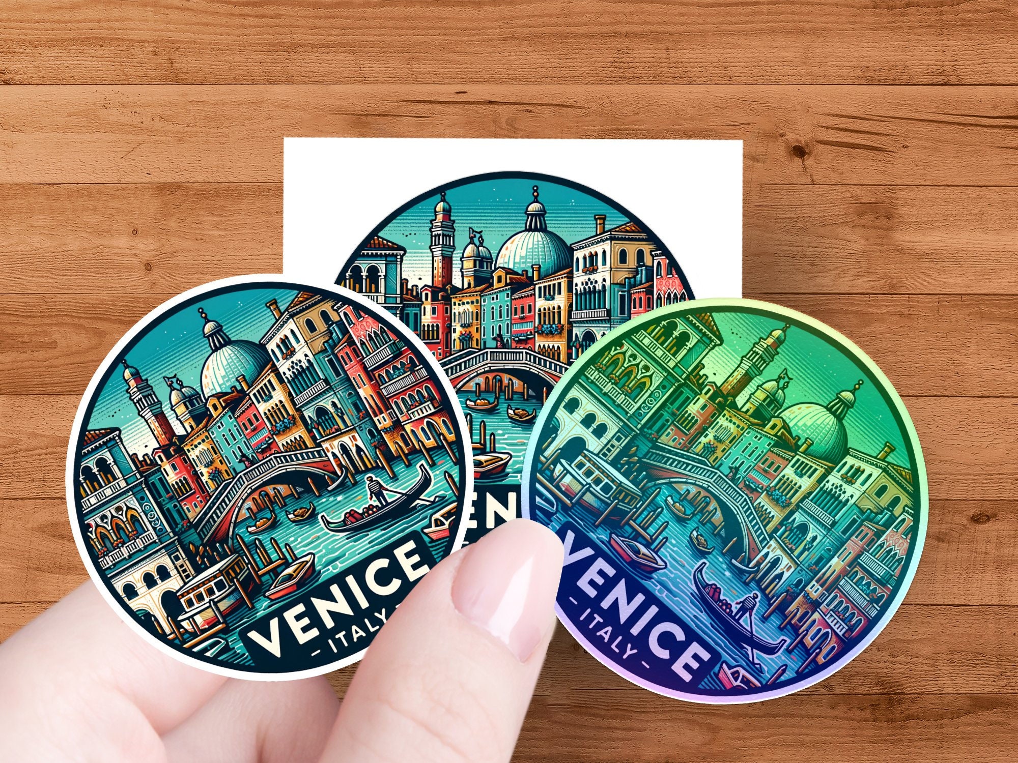 Venice Italy Travel Sticker, Canal and Gondola Scenic Illustration ...