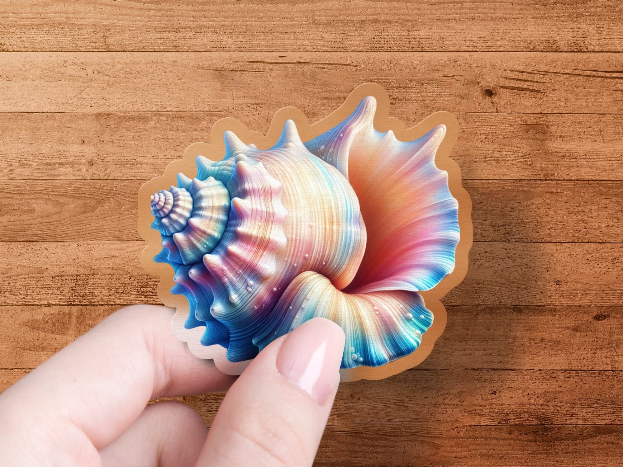 Colorful Seashell Sticker, Iridescent Ocean Themed Decal, Laptop and ...