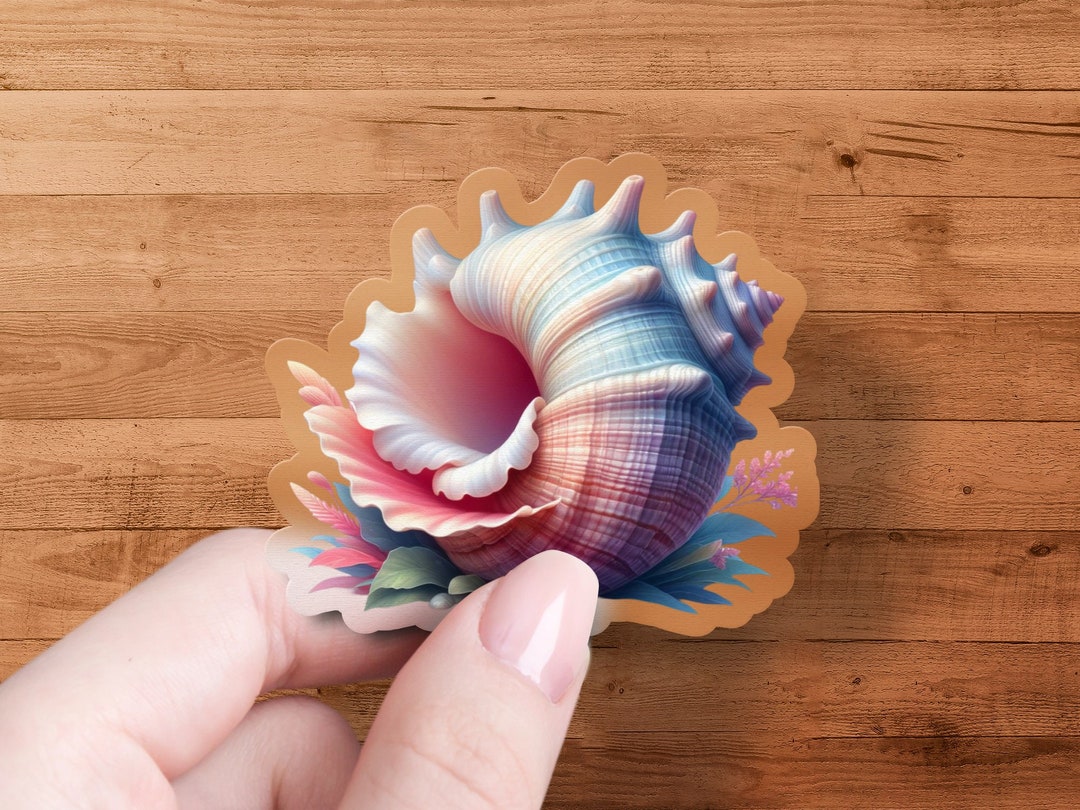 Ocean Conch Shell Sticker, Nautical Seashell Decal, Beach Themed Laptop ...