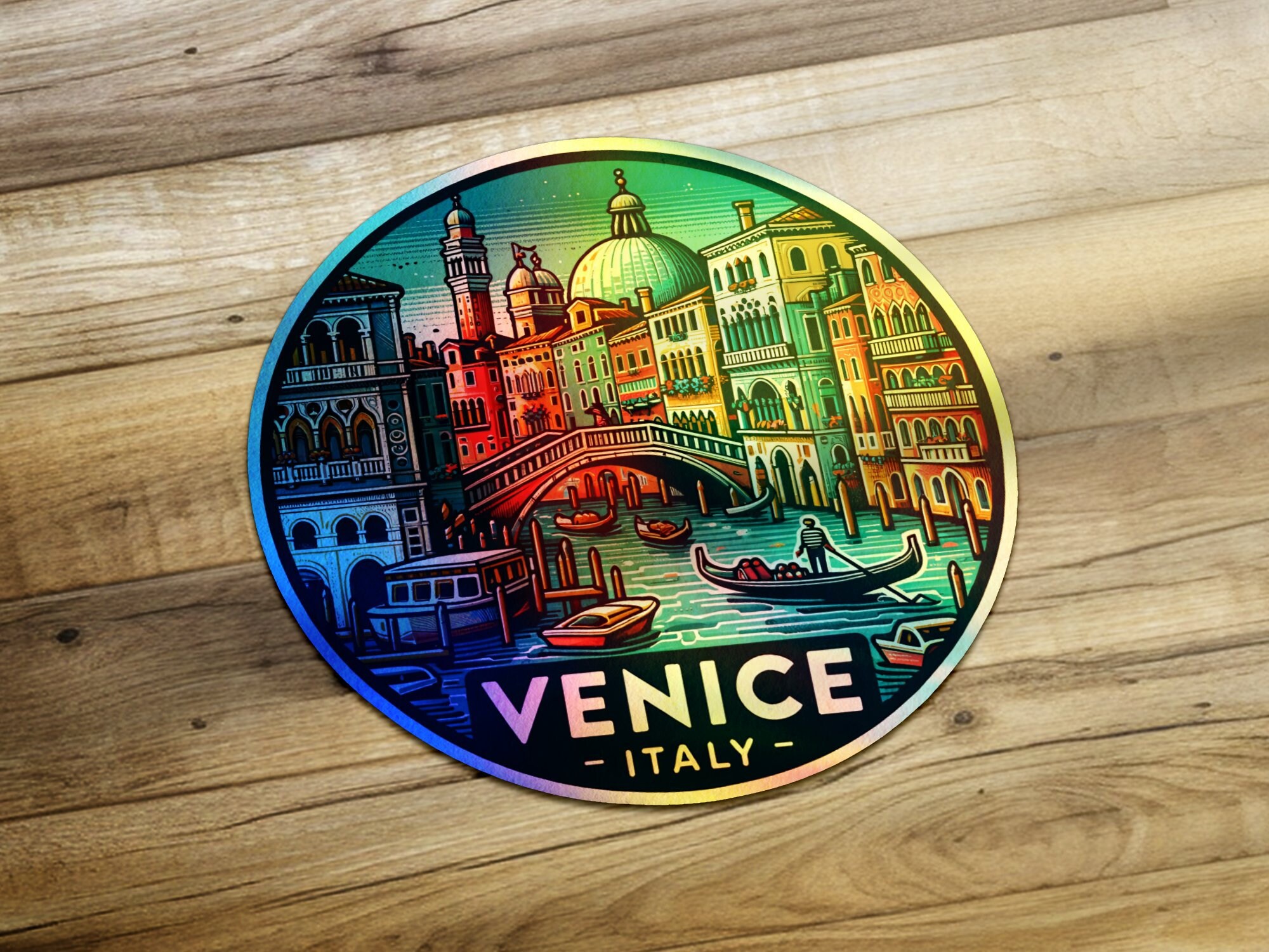 Venice Italy Travel Sticker, Canal and Gondola Scenic Illustration ...