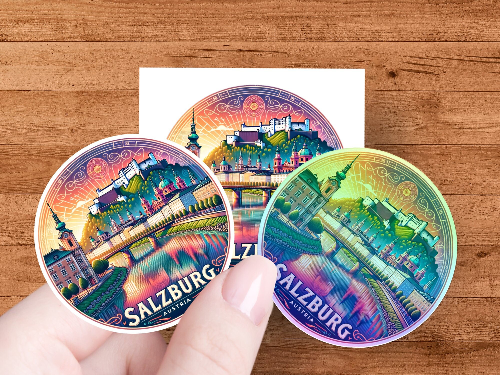 Vibrant Salzburg Austria Illustration Sticker, Travel Decal, Laptop ...