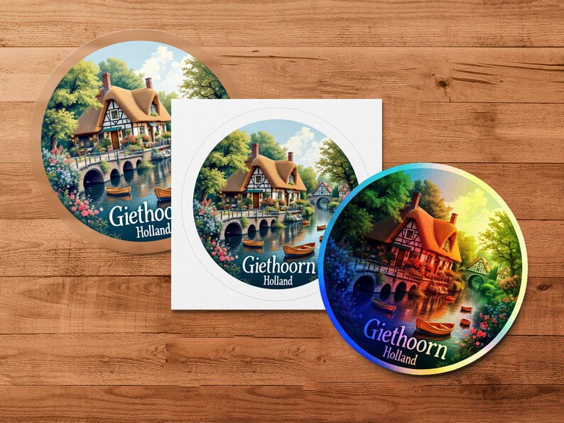 Scenic Giethoorn Stickers, Holland Village Illustration, Dutch Canal ...