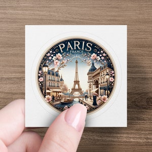 Paris France Eiffel Tower Vintage Style Travel Sticker, Round Laptop ...