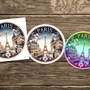 Paris France Eiffel Tower Vintage Style Travel Sticker, Round Laptop ...