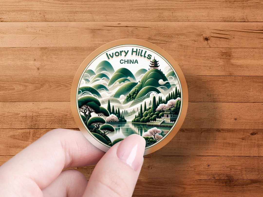 Ivory Hills China Landscape Sticker, Scenic Travel Decal, Green Hills ...