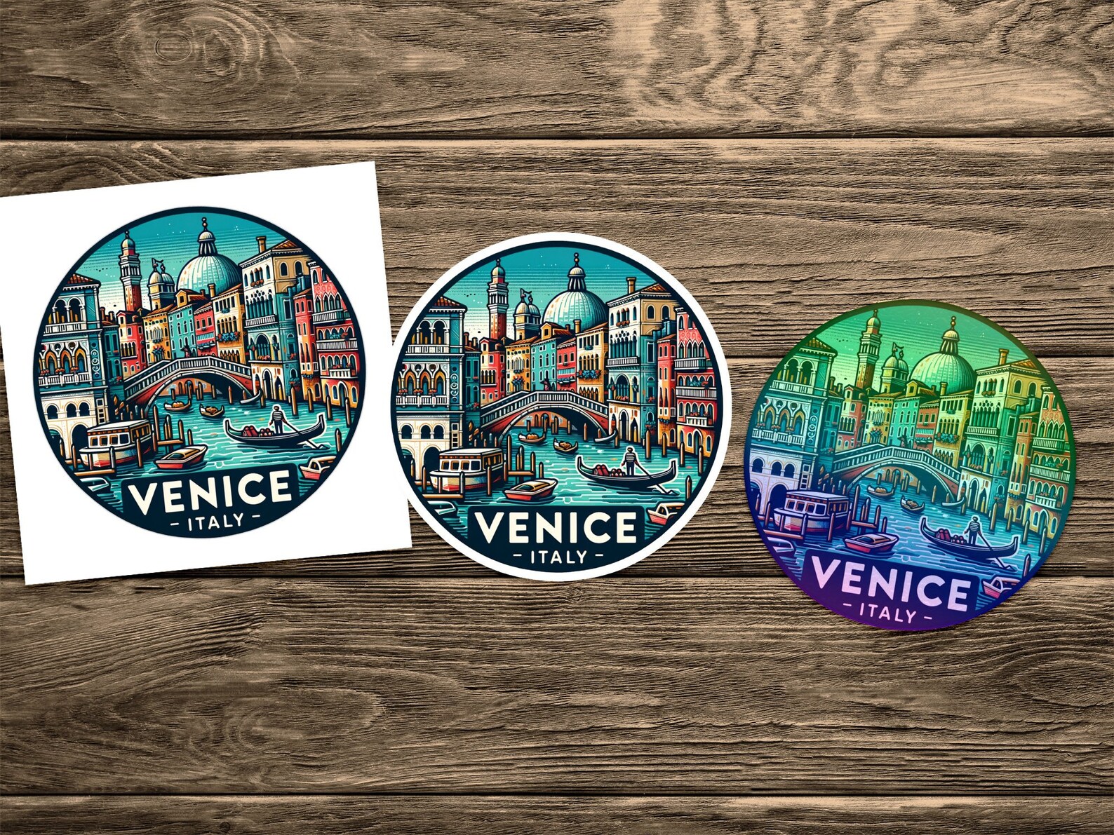 Venice Italy Travel Sticker, Canal and Gondola Scenic Illustration ...