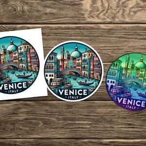 Venice Italy Travel Sticker, Canal and Gondola Scenic Illustration ...