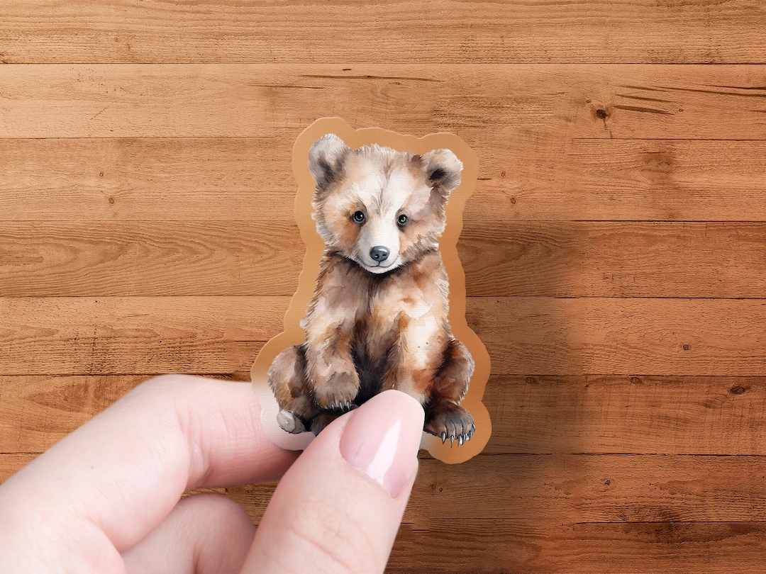 Baby Brown Bear Cub Sticker, Cute Animal Decal, Laptop, Car, Water ...