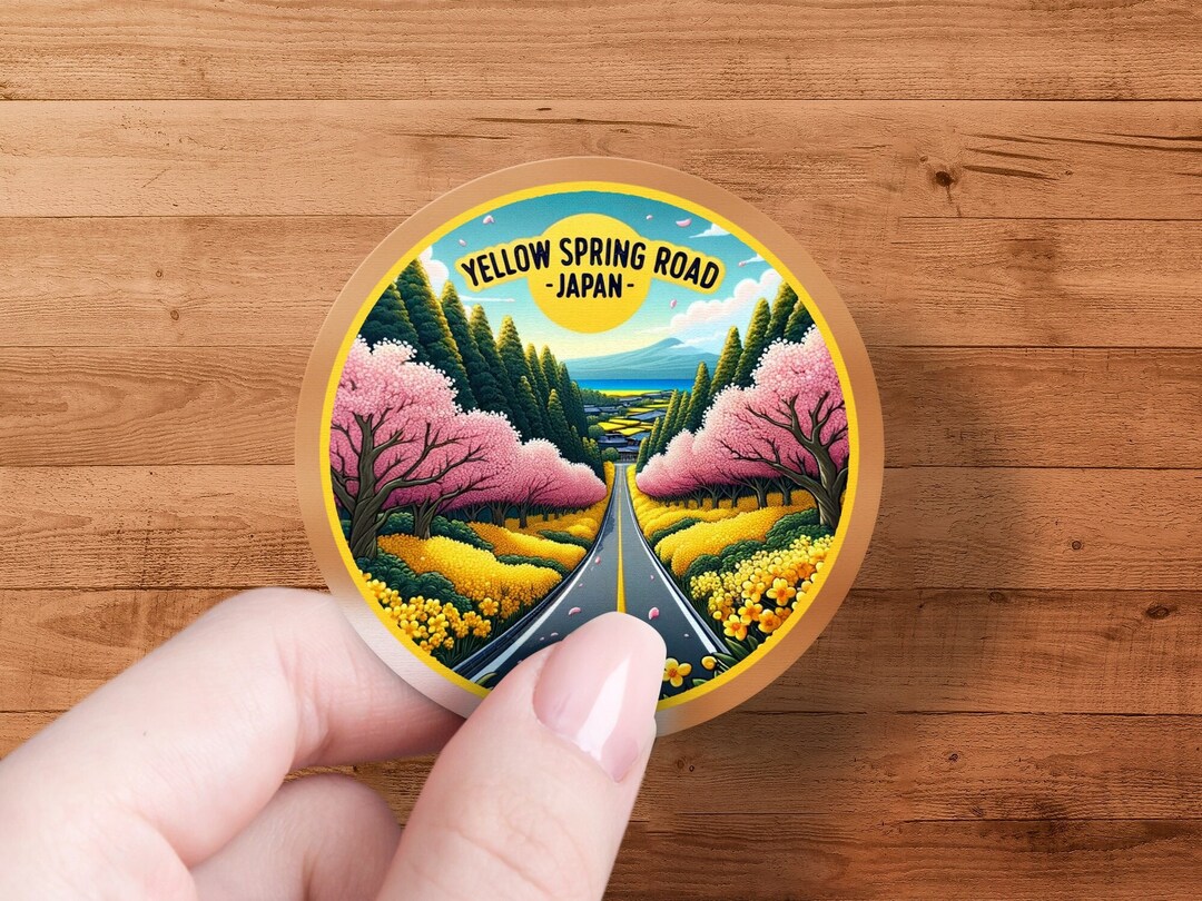 Yellow Spring Road Japan-inspired Sticker, Scenic Sakura Cherry ...